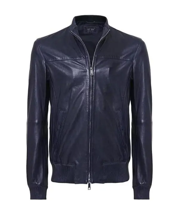 Emporio Armani Leather Zip Up Jacket - Black