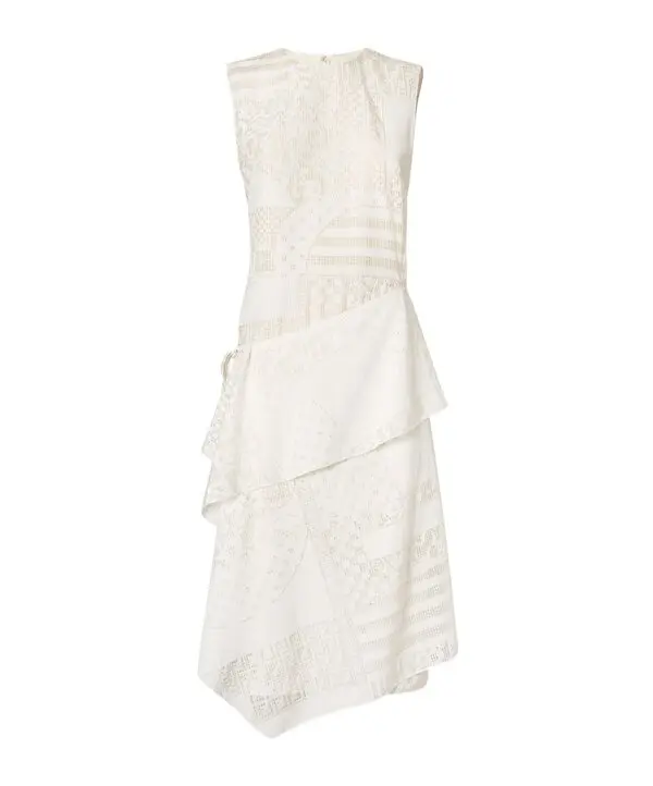 Fendi Viscose And Silk Burnout Dress With Logo Patchwork - White