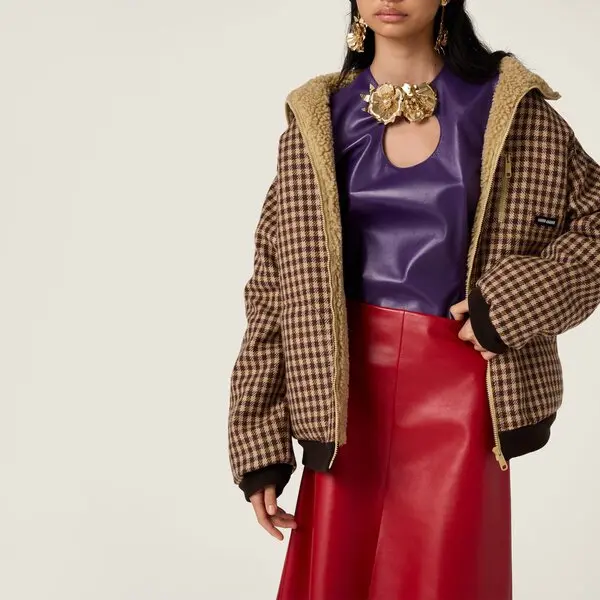 Miu Miu Fleece-lined Checked Blouson Jacket - Camel/cocoa Brown