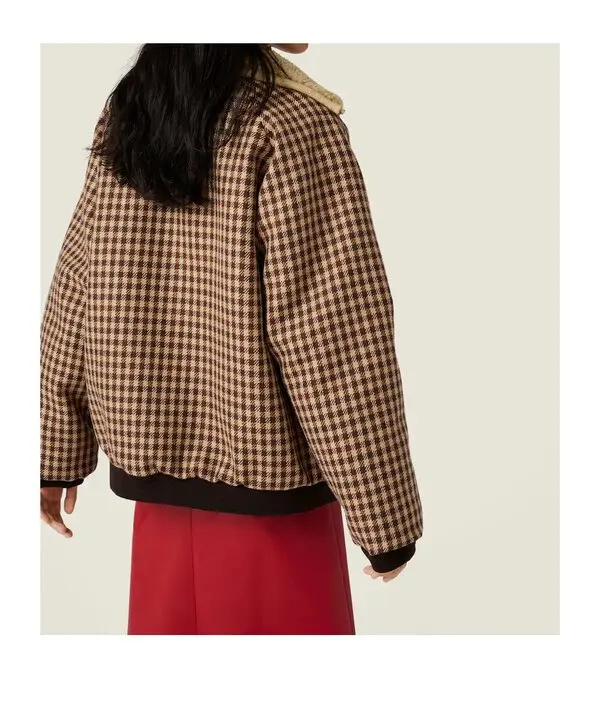 Miu Miu Fleece-lined Checked Blouson Jacket - Camel/cocoa Brown