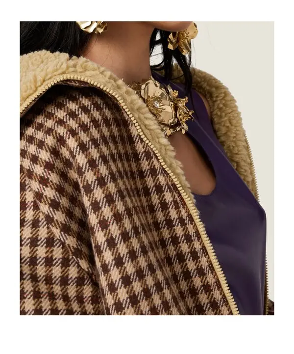 Miu Miu Fleece-lined Checked Blouson Jacket - Camel/cocoa Brown