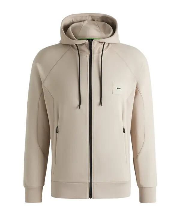 Hugo Boss Logo Appliqué Full Zip Hoodie - Light Beige