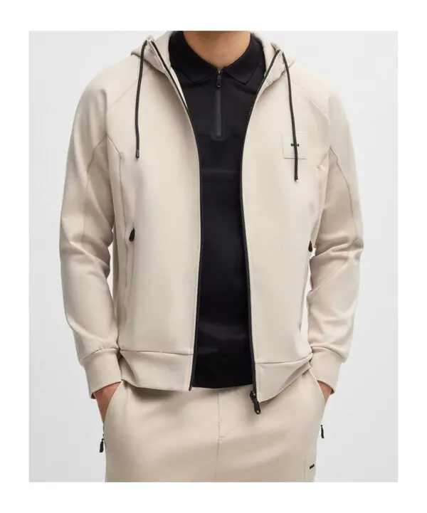 Hugo Boss Logo Appliqué Full Zip Hoodie - Light Beige