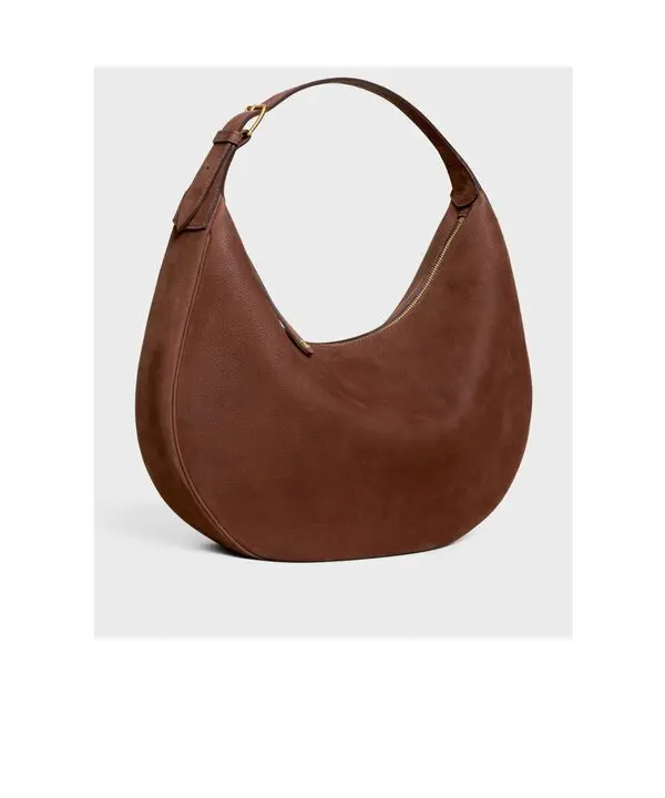 Celine Large Lulu Hobo Bag In Grained Nubuck Calfskin - Chestnut