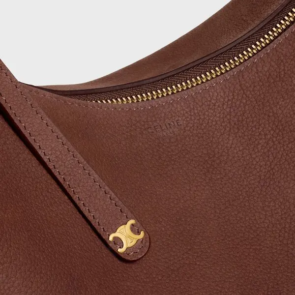 Celine Large Lulu Hobo Bag In Grained Nubuck Calfskin - Chestnut