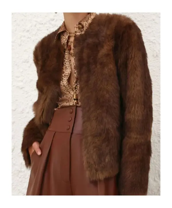 Zimmermann Long Sleeve Shearling Leather Jacket - Brown