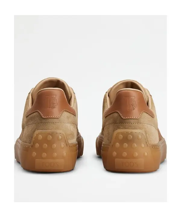 TOD'S Suede And Leather Paneled Sneakers - Brown