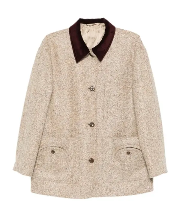 BLAZÉ MILANO Long Sleeve Wool Blend Jacket With Corduroy Collar - Beige