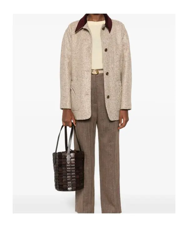 BLAZÉ MILANO Long Sleeve Wool Blend Jacket With Corduroy Collar - Beige