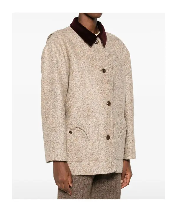 BLAZÉ MILANO Long Sleeve Wool Blend Jacket With Corduroy Collar - Beige