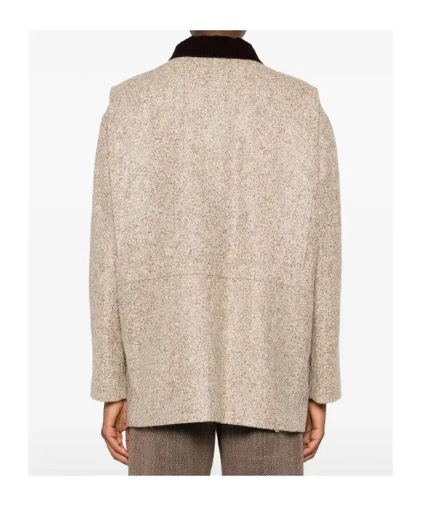 BLAZÉ MILANO Long Sleeve Wool Blend Jacket With Corduroy Collar - Beige