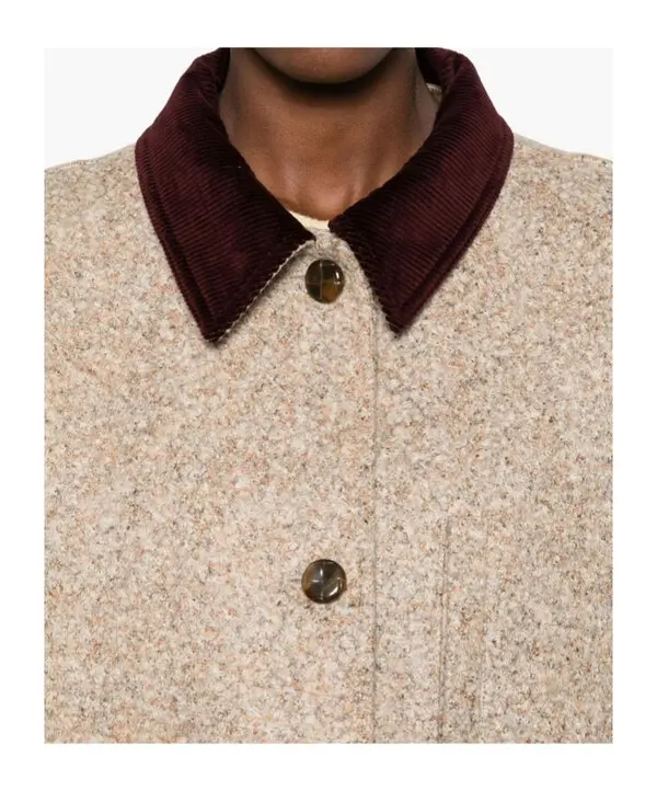 BLAZÉ MILANO Long Sleeve Wool Blend Jacket With Corduroy Collar - Beige