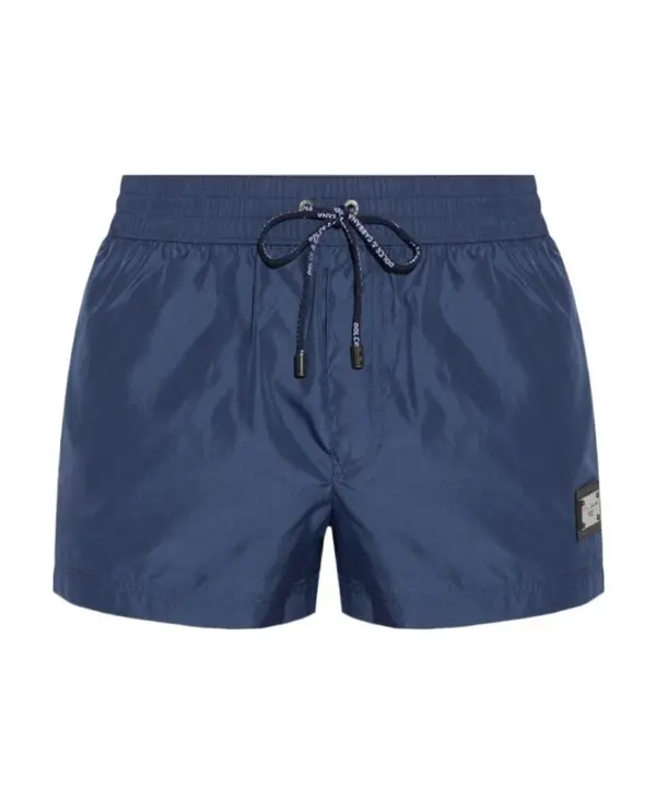 Dolce & Gabbana Logo Plaque Drawstring Swim Shorts - Blue