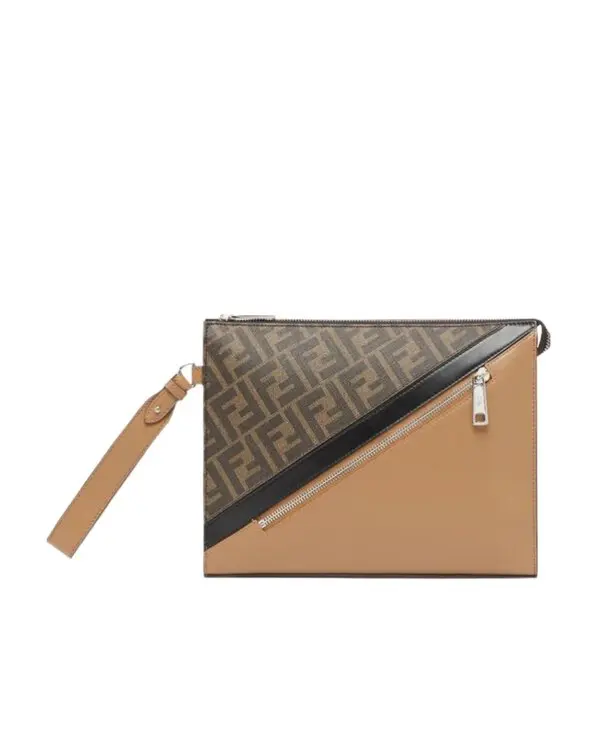 Fendi Logo Monogram Zipped Clutch Bag - Nude