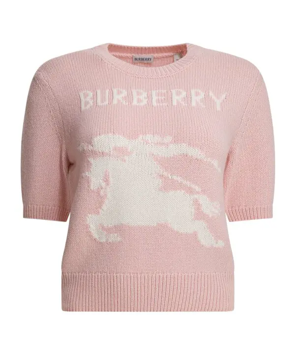 Burberry Equestrian Rider Pattern Short Sleeve Knit Jumper - Nude
