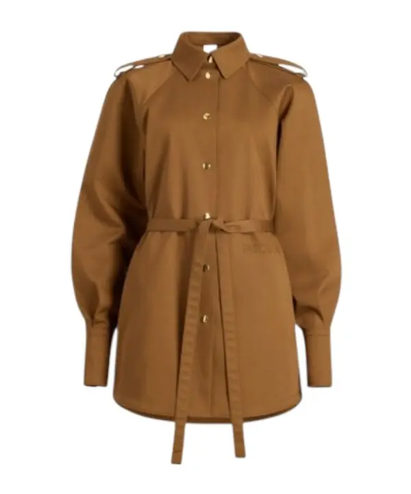 PATOU Belted Shirt With Embroidered Logo - Brown