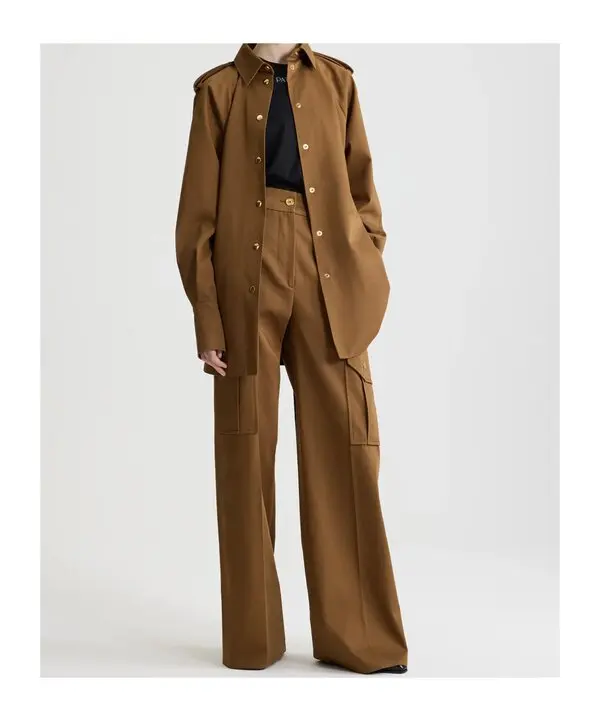 PATOU Belted Shirt With Embroidered Logo - Brown