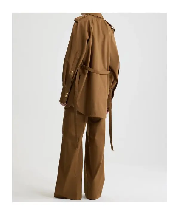 PATOU Belted Shirt With Embroidered Logo - Brown