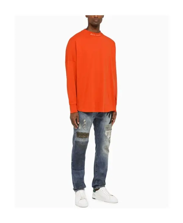 Palm Angels Glitter Logo Oversized Long-sleeve T-shirt