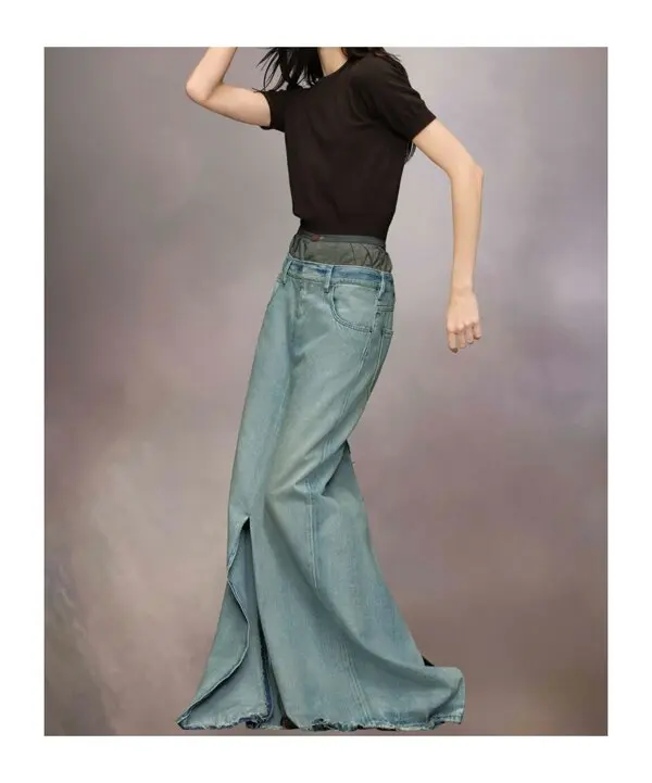 MAISON MARGIELA Denim Maxi Skirt With Slit Front - Light Blue