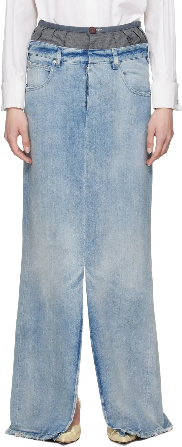 MAISON MARGIELA Denim Maxi Skirt With Slit Front - Light Blue