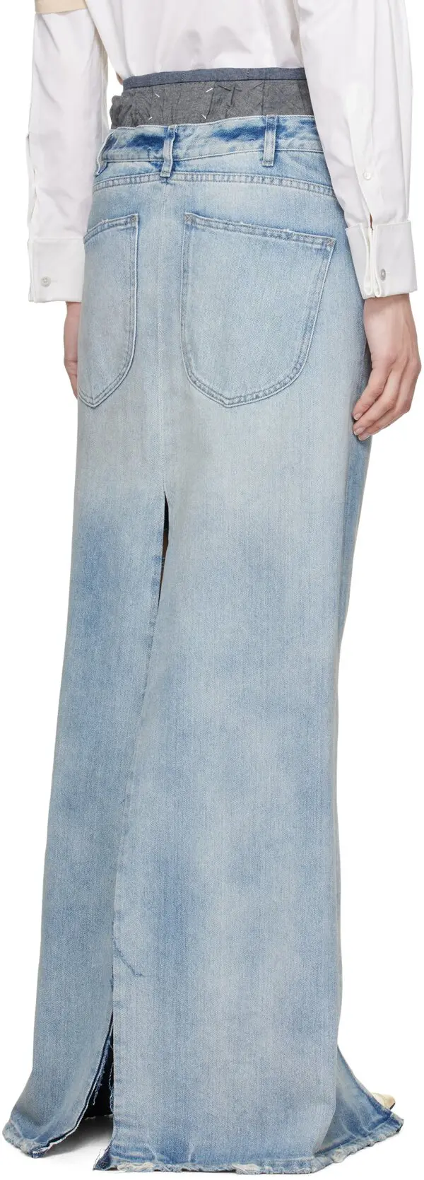 MAISON MARGIELA Denim Maxi Skirt With Slit Front - Light Blue