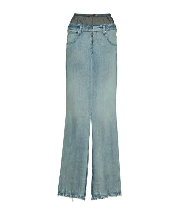 MAISON MARGIELA Denim Maxi Skirt With Slit Front - Light Blue