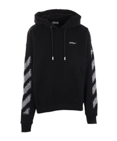Off-White Pixel Diagonals" Embroidered Hoodie - Black