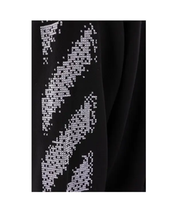 Off-White Pixel Diagonals" Embroidered Hoodie - Black