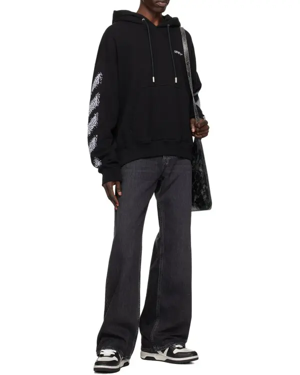 Off-White Pixel Diagonals" Embroidered Hoodie - Black