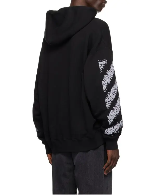 Off-White Pixel Diagonals" Embroidered Hoodie - Black