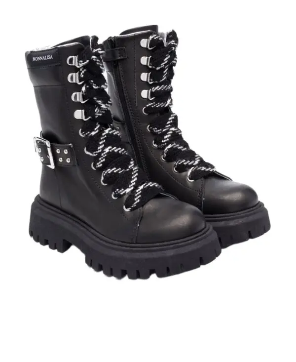Monnalisa Lace-up Leather Ankle Boots