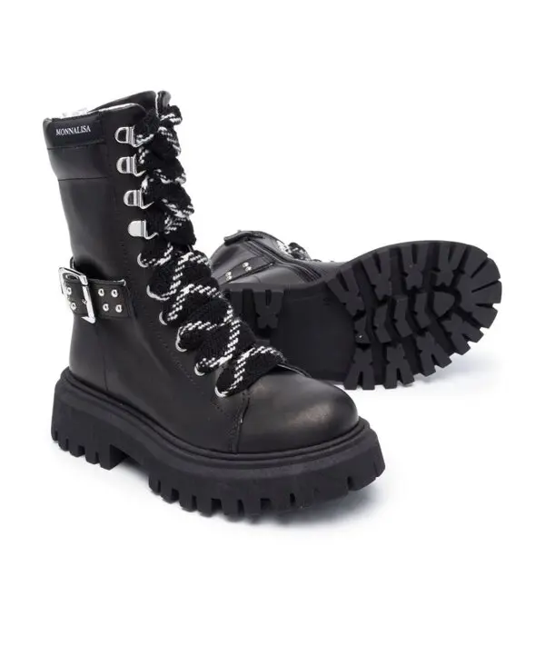 Monnalisa Lace-up Leather Ankle Boots