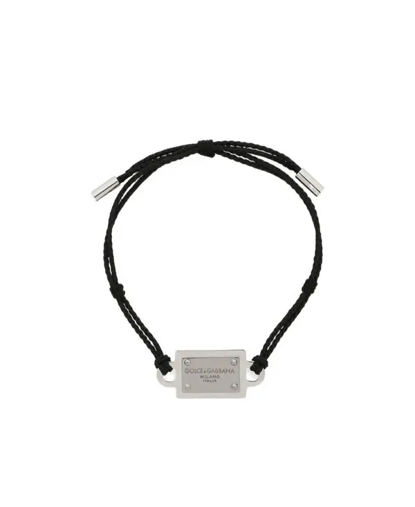Dolce & Gabbana Logo Plaque Adjustable Rope Bracelet - Black