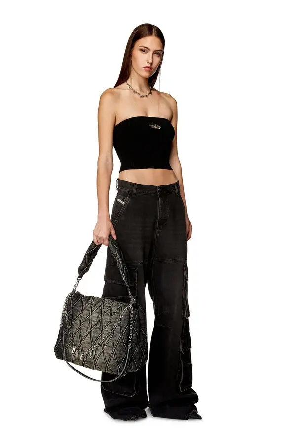 DIESEL® Ribbed Tube Top With Logo Plaque - Black