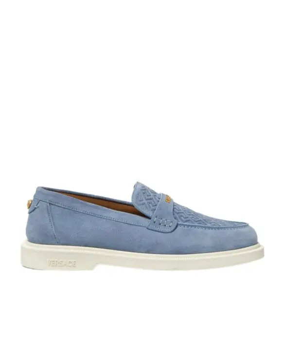 Versace Round Toe Slip-on Loafers - Blue