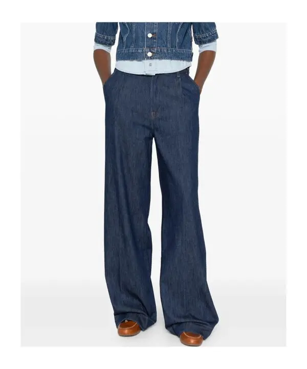 7 For All Mankind Pleated Wide Leg Jeans - Blue