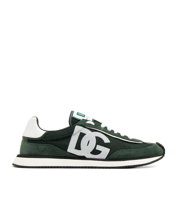 Dolce & Gabbana Dg Logo Printed Runner Sneakers - Green And White