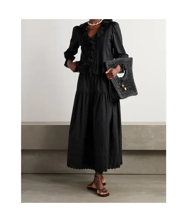 DÔEN Long Sleeve Lace Trimmed Shirt - Black