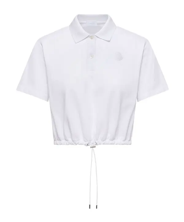 Moncler Short Sleeve Cropped Polo Shirt With Drawstring Hem - White