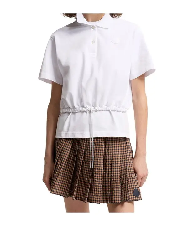 Moncler Short Sleeve Cropped Polo Shirt With Drawstring Hem