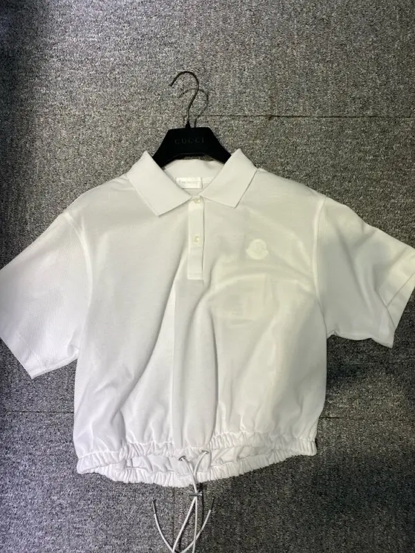 Moncler Short Sleeve Cropped Polo Shirt With Drawstring Hem