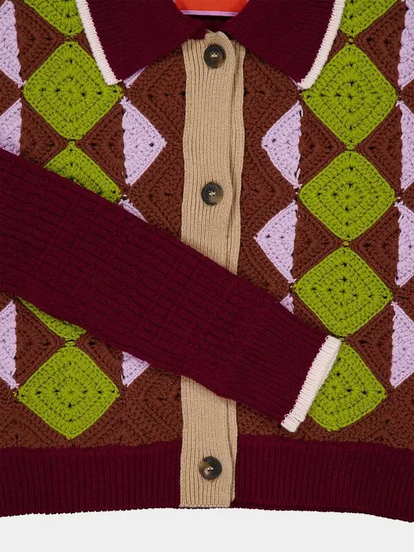 La DoubleJ Crochet-panel Button-fastening Cardigan - Brown