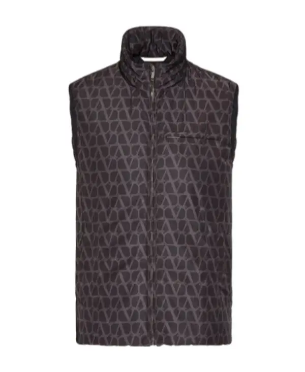 Valentino Garavani High Neck Zip-up Gilet With Iconograph Canvas Printing