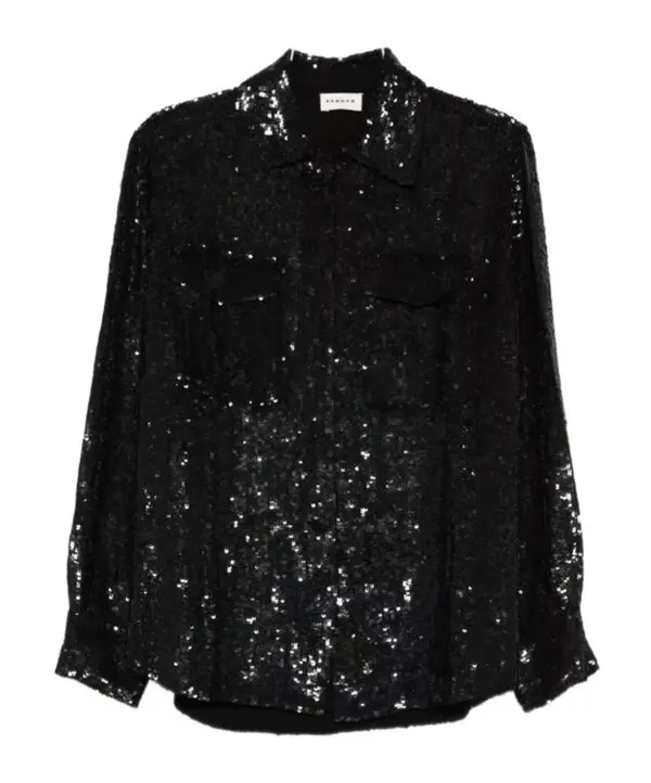 P.a.r.o.s.h Sequined Lapel Collar Shirt - Black
