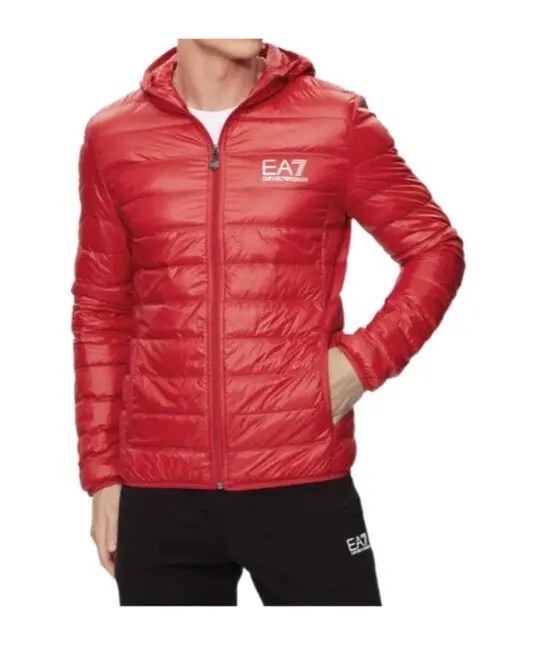 EA7 Hooded Down Jacket With Logo Print