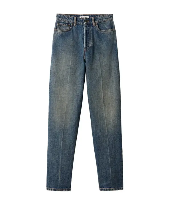 Miu Miu Logo Embroidered High Waist Jeans - Navy