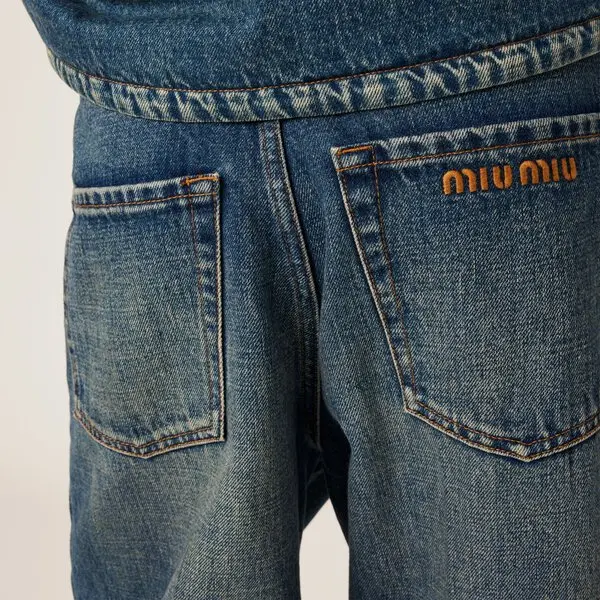 Miu Miu Logo Embroidered High Waist Jeans - Navy