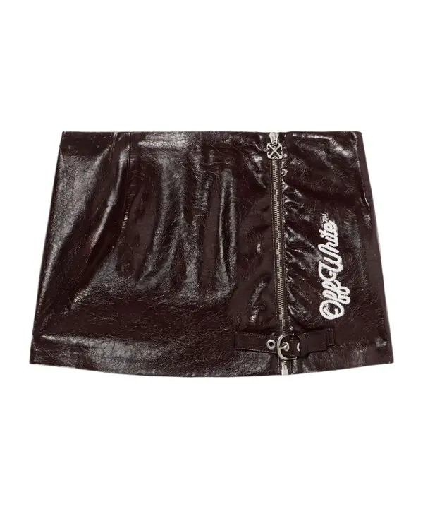 Off-White Crinkled Coated Logo Embroidery Skirt