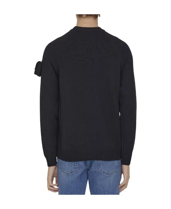 Fendi Ribbed Crewneck Jumper With Pocket Detail